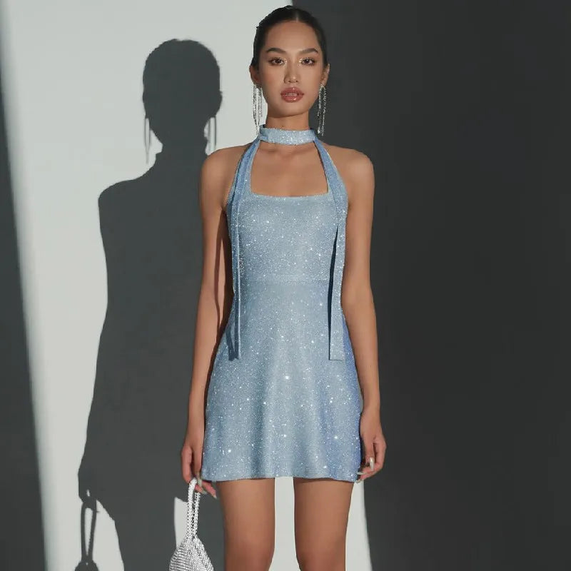 Blingy Blues Backless Mini Dress – Bella Chix Co